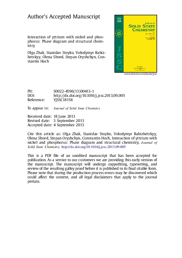 (PDF) Interaction of yttrium with nickel and phosphorus: Phase diagram ...