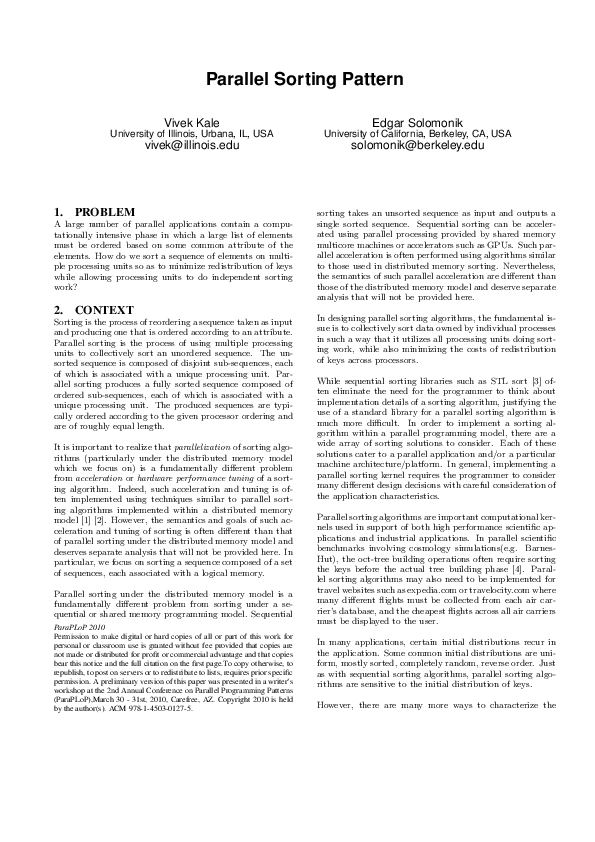 (PDF) Parallel sorting pattern (PDF) Parallel sorting pattern