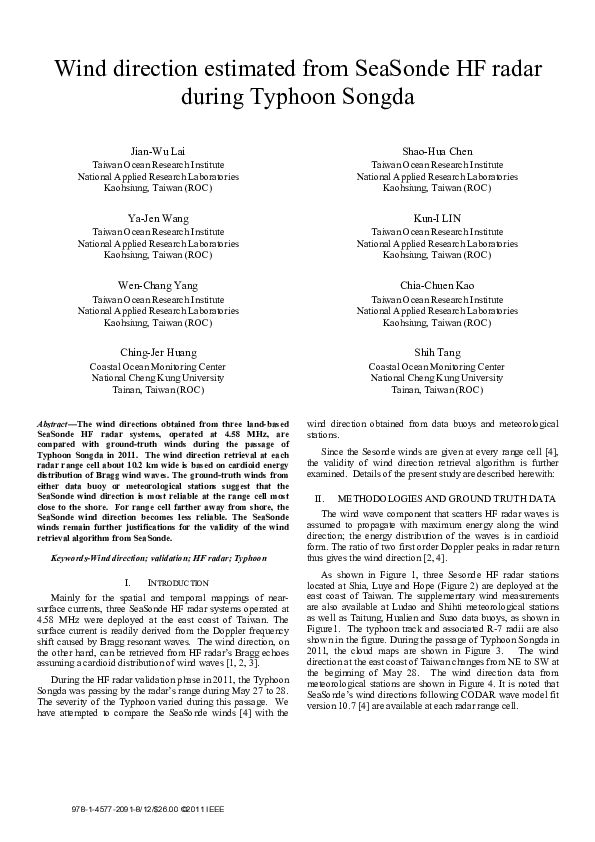 (PDF) Wind direction estimated from SeaSonde HF radar during Typhoon Songda