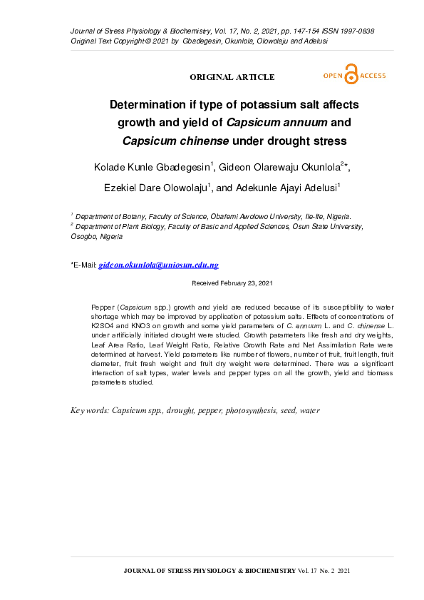(PDF) Determination if type of potassium salt affects growth and yield ...