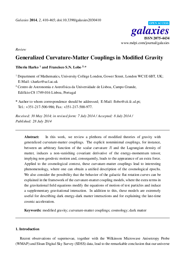 Pdf Generalized Curvature Matter Couplings In Modified Gravity