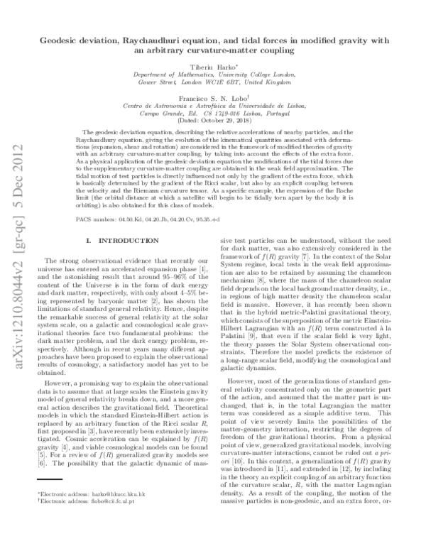 (PDF) Geodesic deviation, Raychaudhuri equation, and tidal forces in ...