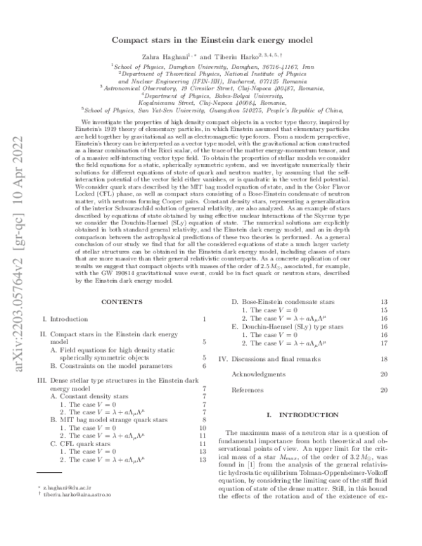 (PDF) Compact stars in the Einstein dark energy model