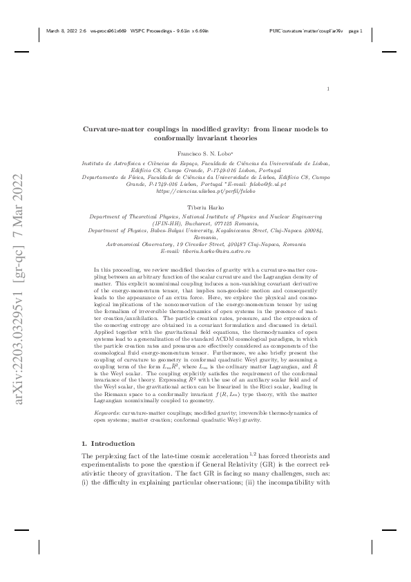 Pdf Curvature Matter Couplings In Modified Gravity From Linear Models To Conformally