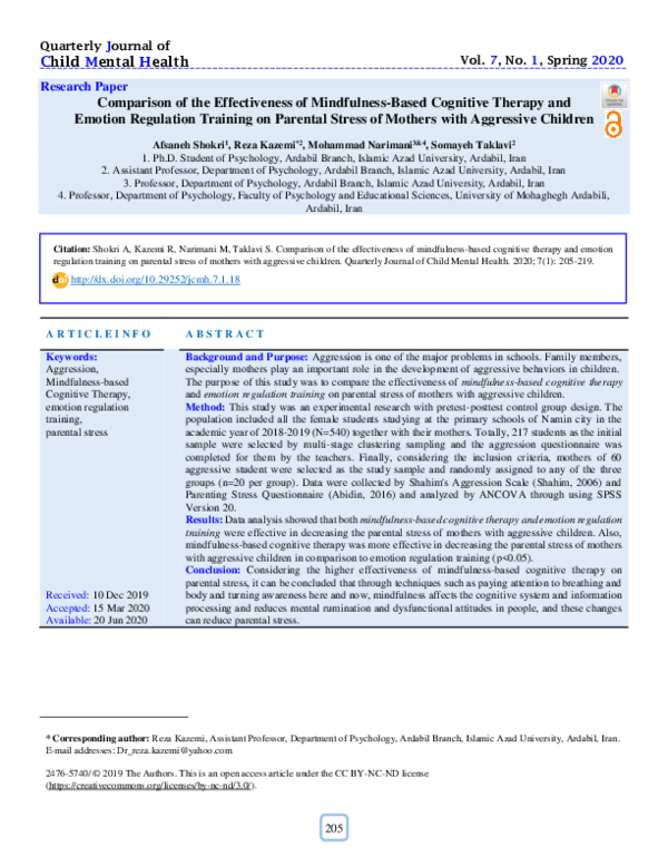 (PDF) Comparison of the Effectiveness of Mindfulness-Based Cognitive Therapy and Emotion ...