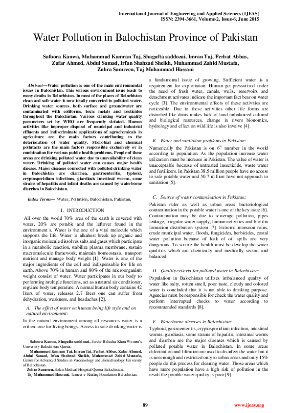 (PDF) Water Pollution in Balochistan Province of Pakistan