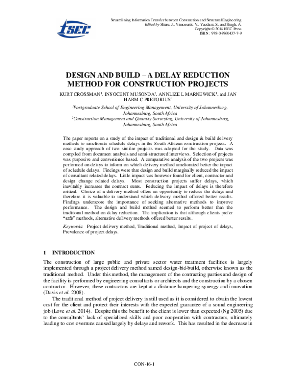 (PDF) Design and Build - a Delay Reduction Method for Construction Projects