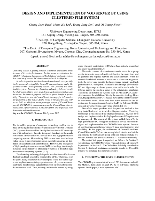 (PDF) Design and implementation of VoD server by using clustered file system