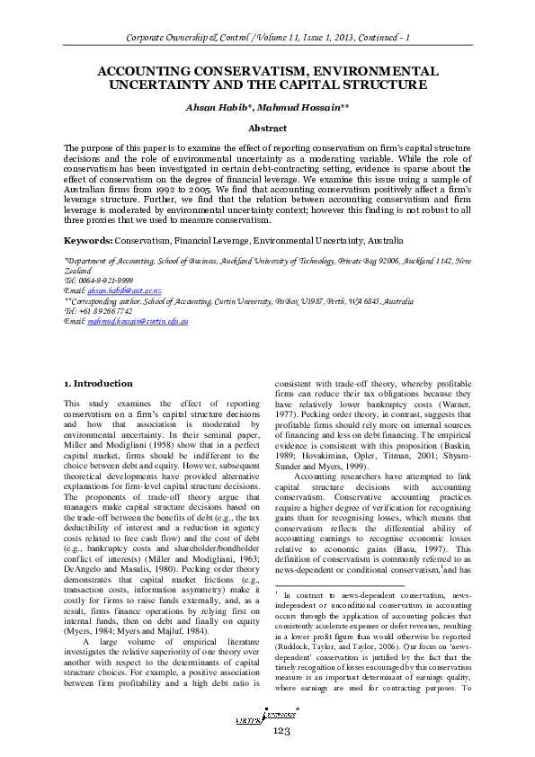 (PDF) Accounting Conservatism, Environmental Uncertainty and the Capital Structure