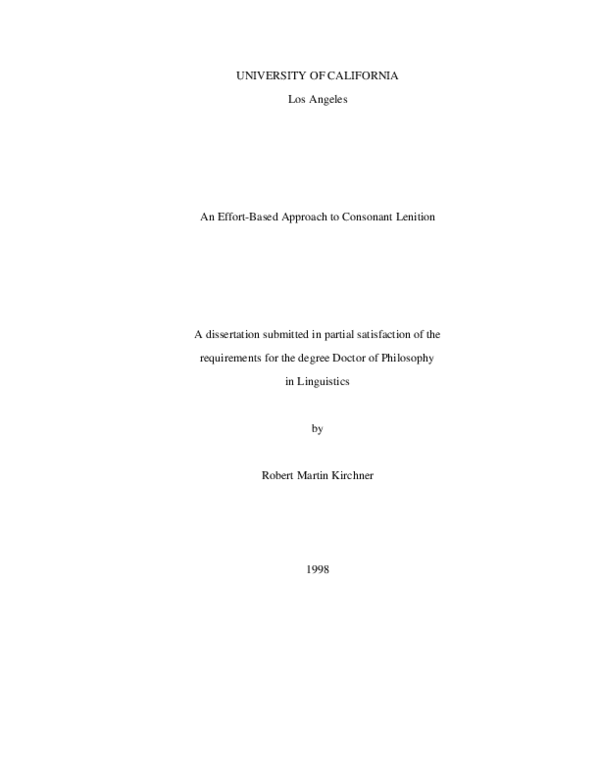(PDF) An Effort Based Approach to Consonant Lenition