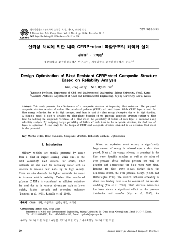 Pdf Design Optimization Of Blast Resistant Cfrp Steel Composite