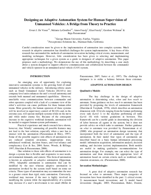 (PDF) Designing an Adaptive Automation System for Human Supervision of Unmanned Vehicles: A ...