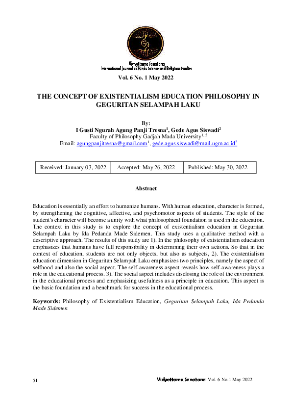(PDF) The Concept of Existentialism Education Philosophy in Geguritan Selampah Laku