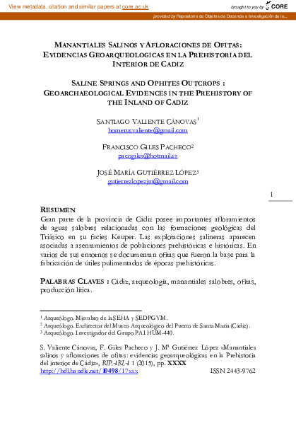 (PDF) Saline springs and ophites outcrops: geoarchaeological evidences ...