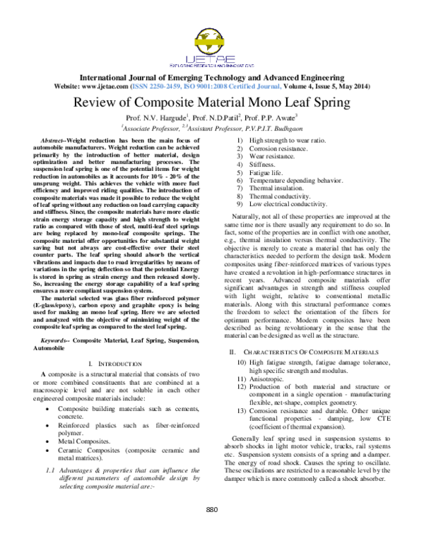 Pdf Review Of Composite Material Mono Leaf Spring