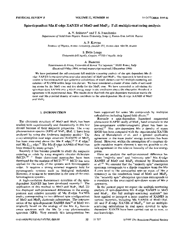 (PDF) Spin-dependent Mn K-edge XANES of MnO and MnF2: Full multiple ...