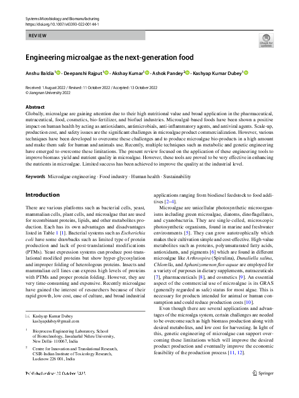(PDF) Engineering microalgae as the next-generation food