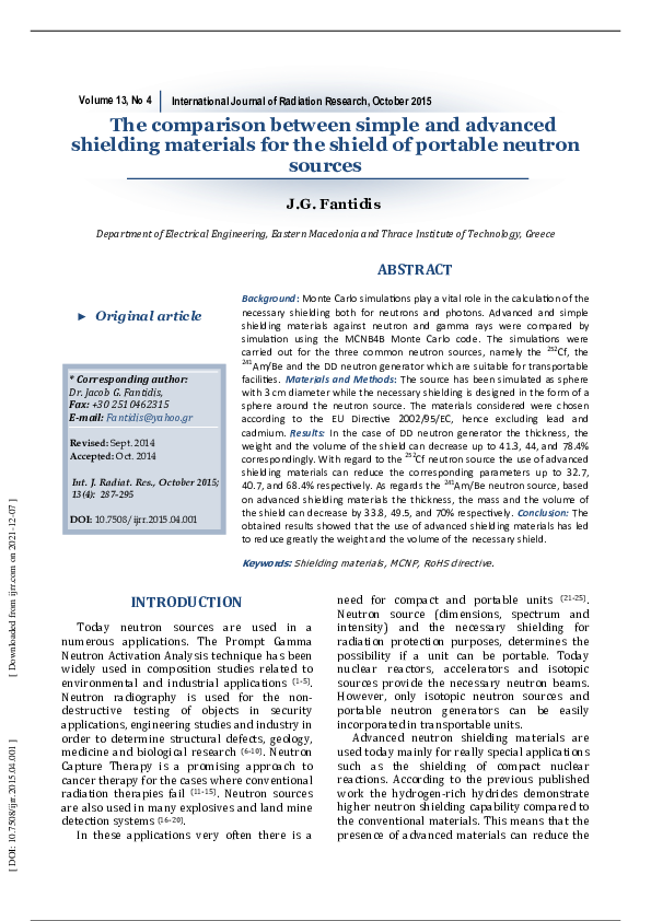 (PDF) The comparison between simple and advanced shielding materials for the shield of portable ...