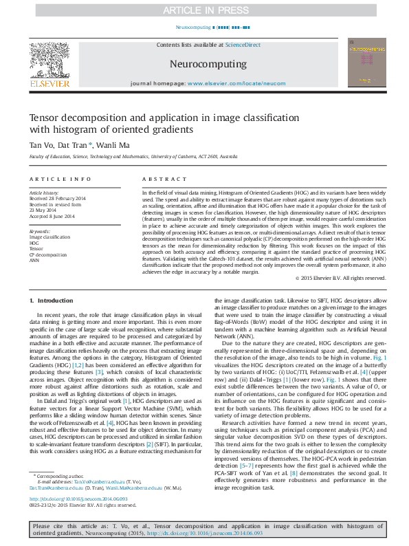 Pdf Tensor Decomposition And Application In Image Classification With