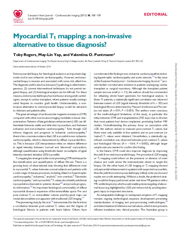 (PDF) Myocardial T1 mapping: a non-invasive alternative to tissue ...