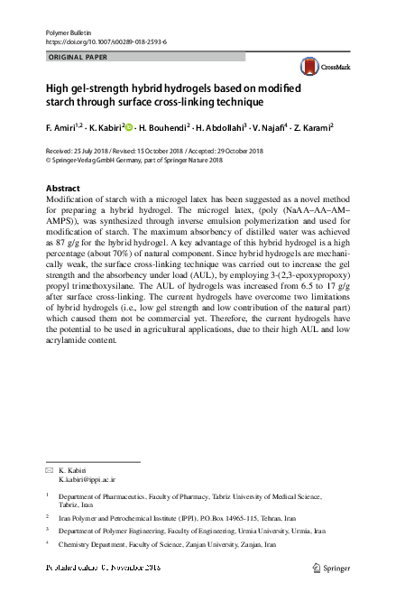 (PDF) High gel-strength hybrid hydrogels based on modified starch ...