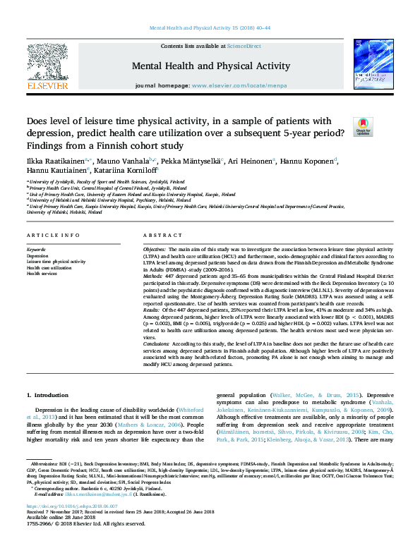 (PDF) Does level of leisure time physical activity, in a sample of ...