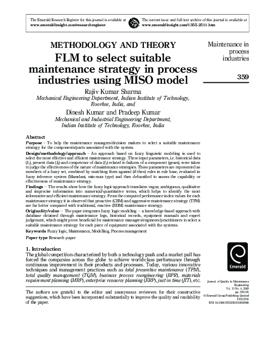 (PDF) FLM to select suitable maintenance strategy in process industries ...