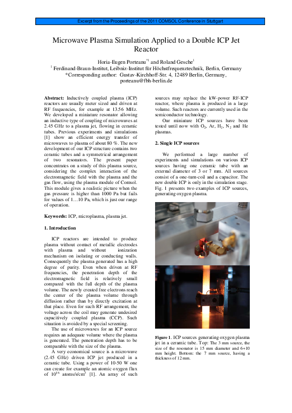 (PDF) Microwave Plasma Simulation Applied to a Double ICP Jet Reactor