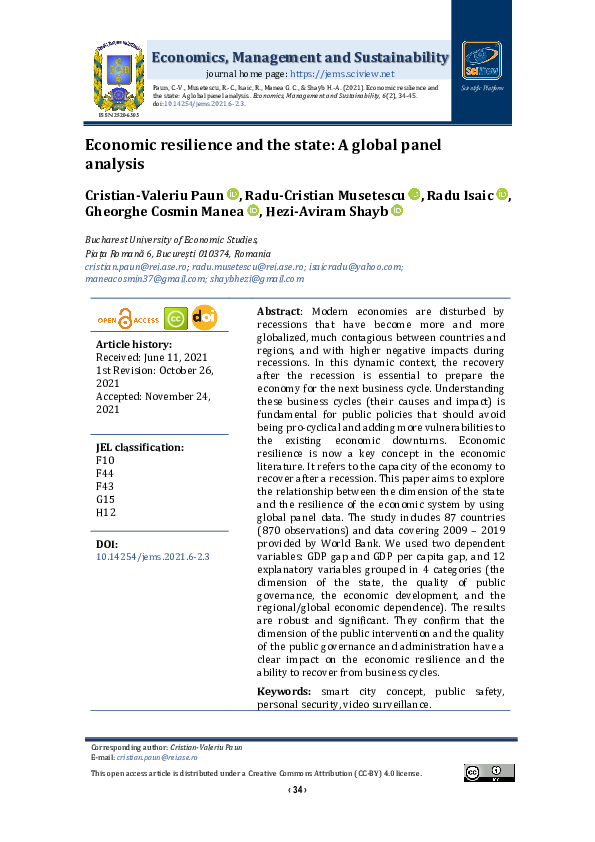 (PDF) Economic resilience and the state: A global panel analysis