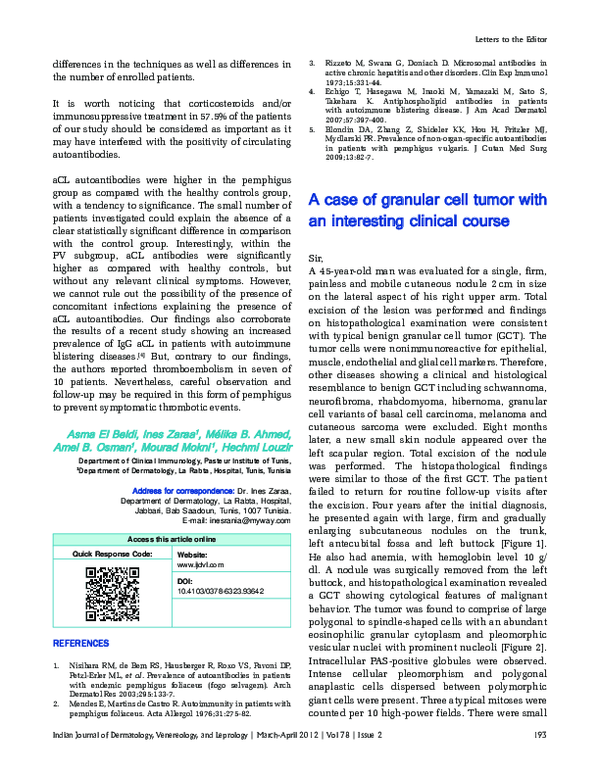 (PDF) A case of granular cell tumor with an interesting clinical course