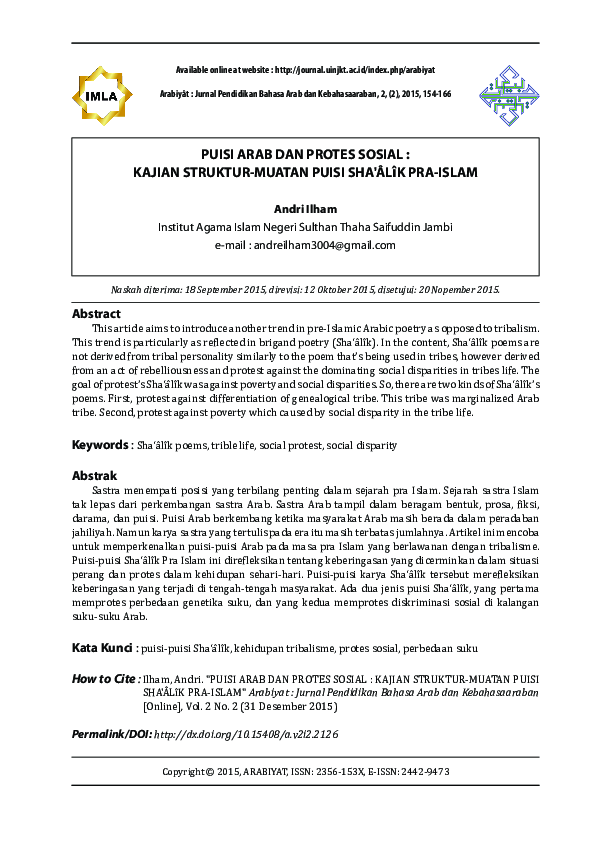(PDF) Puisi Arab Dan Protes Sosial : Kajian Struktur-Muatan Puisi Sha ...