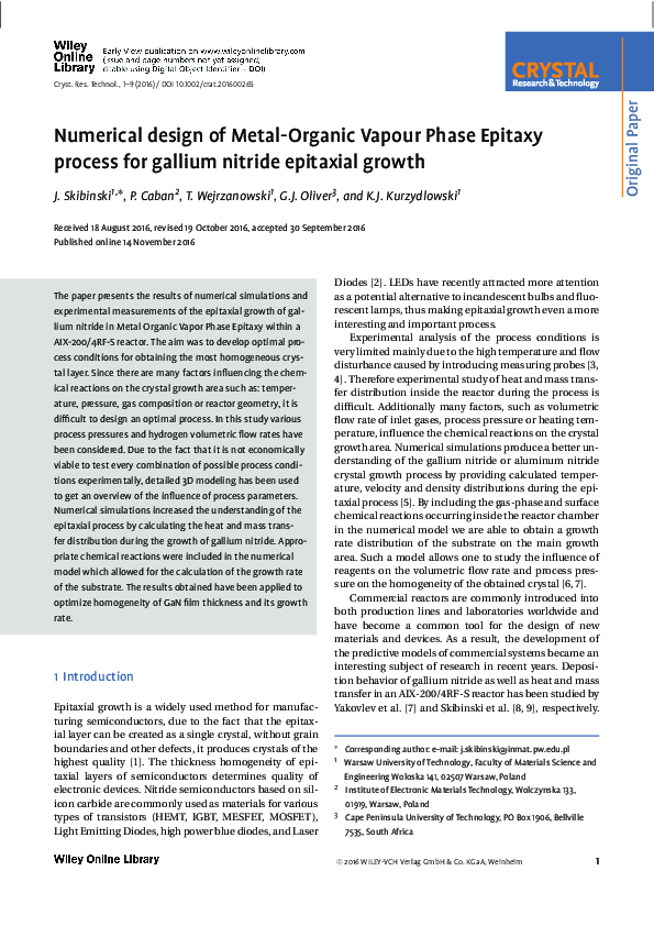 (PDF) Numerical design of Metal-Organic Vapour Phase Epitaxy process ...