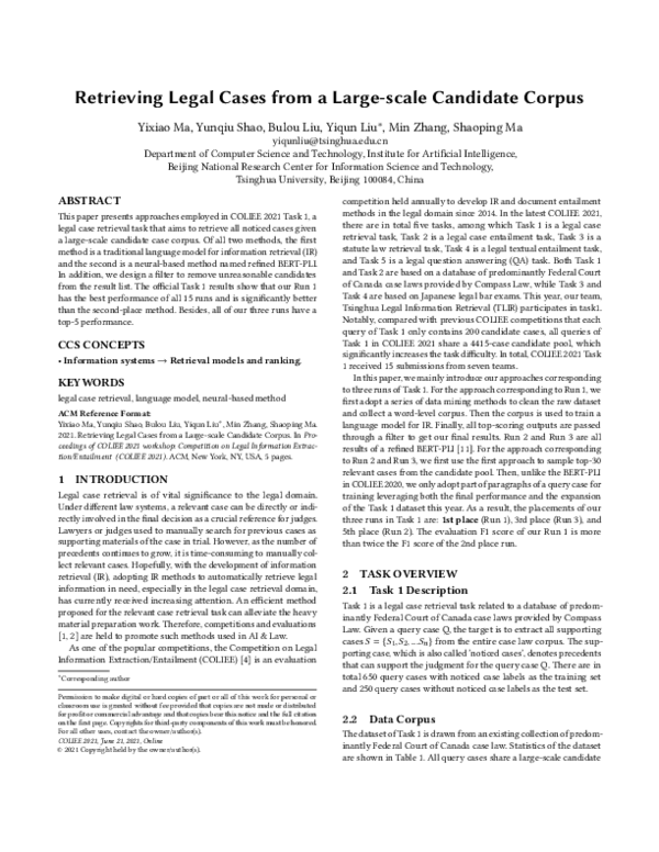 (PDF) Retrieving Legal Cases from a Large-scale Candidate Corpus