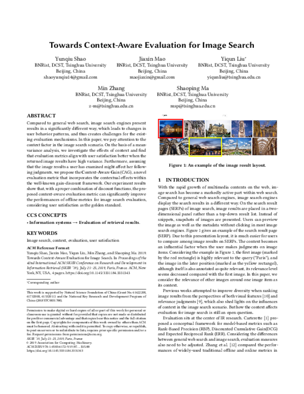 (PDF) Towards Context-Aware Evaluation for Image Search