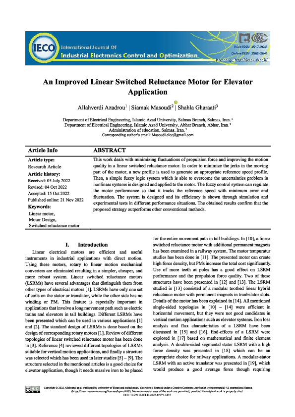 Pdf An Improved Linear Switched Reluctance Motor For An Elevator Application
