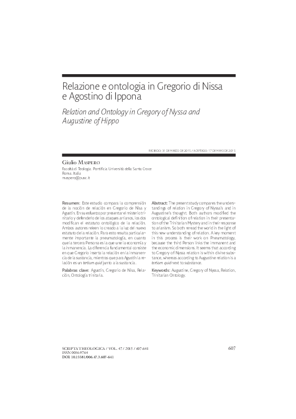 (PDF) Relation and Ontology in Gregory of Nyssa and Augustine of Hippo