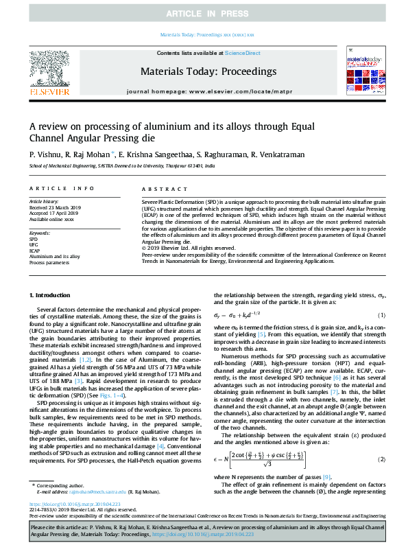 (PDF) A review on processing of aluminium and its alloys through Equal ...