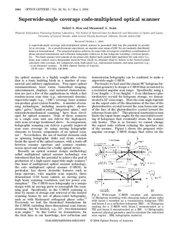 (PDF) Superwide-angle coverage code-multiplexed optical scanner