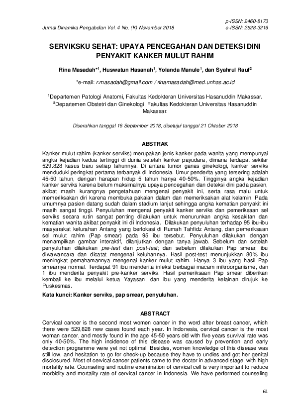 (PDF) Serviksku Sehat: Upaya Pencegahan Dan Deteksi Dini Penyakit ...
