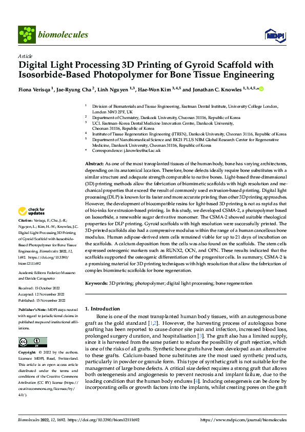(PDF) Digital Light Processing 3D Printing of Gyroid Scaffold with Isosorbide-Based Photopolymer ...