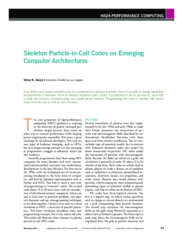 (PDF) Skeleton Particle-in-Cell Codes on Emerging Computer Architectures