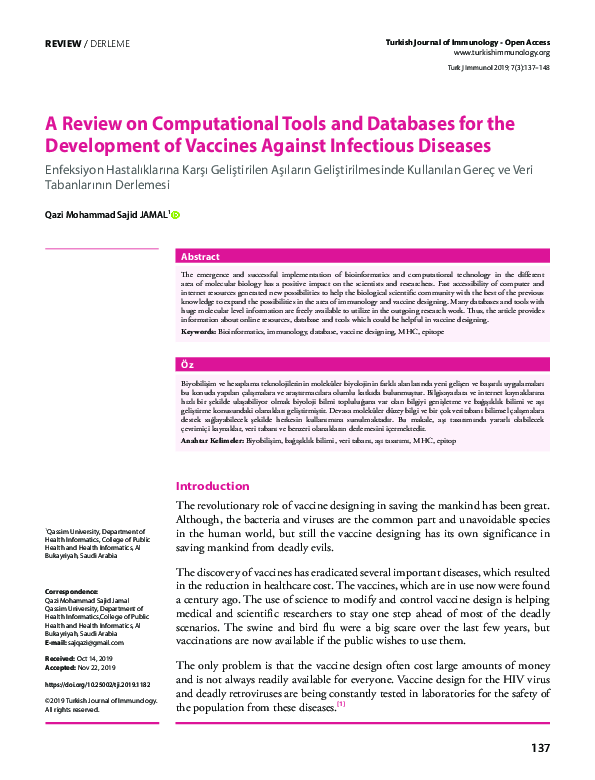 Pdf A Review On Computational Tools And Databases For The Development Of Vaccines Against