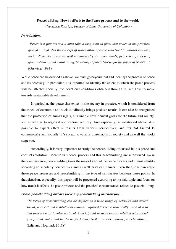 (PDF) Peacebuilding How it effects to the Peace process and to the world.