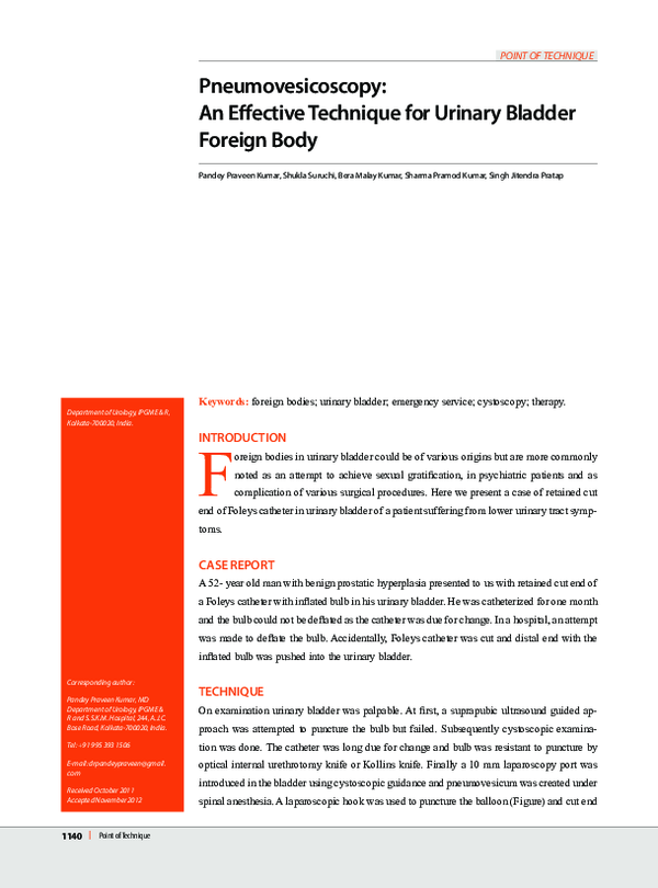 (PDF) Pneumovesicoscopy: an effective technique for urinary bladder foreign body