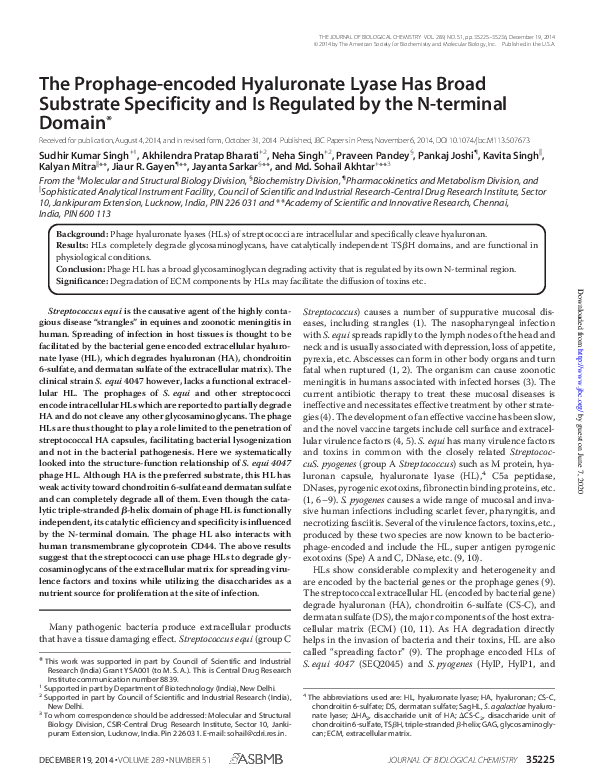 (PDF) The Prophage-encoded Hyaluronate Lyase Has Broad Substrate ...