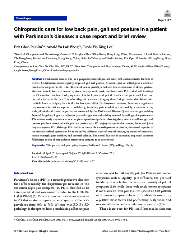 (PDF) Chiropractic care for low back pain, gait and posture in a ...