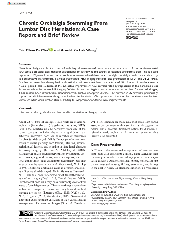 (PDF) Chronic Orchialgia Stemming From Lumbar Disc Herniation: A Case ...