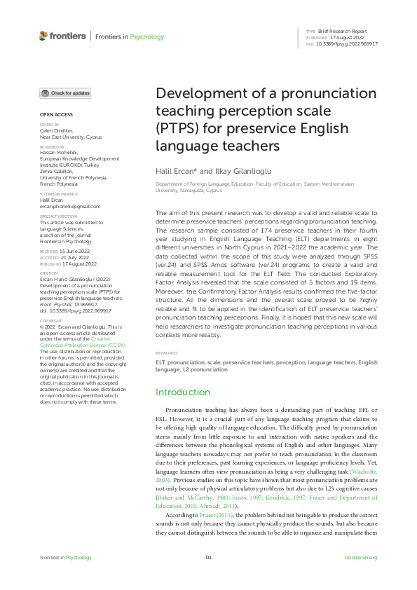 (PDF) Development of a pronunciation teaching perception scale (PTPS ...