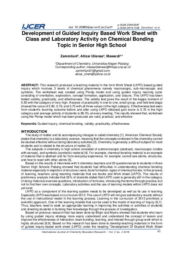 (PDF) Development of Guided Inquiry Based Work Sheet with Class and ...