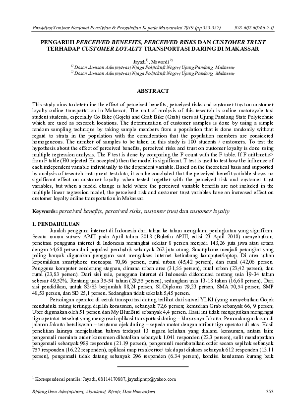 (PDF) Pengaruh Perceived Benefits, Perceived Risks Dan Customer Trust ...